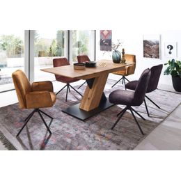MCA furniture Esstisch Cuba, Esstisch Massivholz ausziehbar, Tischplatte mit Synchronauszug, beige