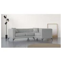 Ecksofa Places of Style "MATTHEW B/T/H: 240/167/74 cm" Sofas Gr. B/H/T: 240cm x 74cm x 167cm, Struktur, langer Schenkel links, grau (hellgrau) L-Form, Steppung im Rücken, incl. Zierkissen, lose Sitzkissen