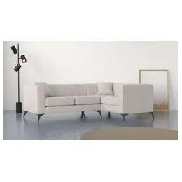 Ecksofa Places of Style "MATTHEW B/T/H: 240/167/74 cm" Sofas Gr. B/H/T: 240cm x 74cm x 167cm, Struktur weich, langer Schenkel links, beige (hellbeige) L-Form, Steppung im Rücken, incl. Zierkissen, lose Sitzkissen