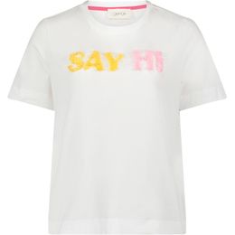 Cartoon T-Shirt, Rüschen-Schriftzug, für Damen, weiß, 42