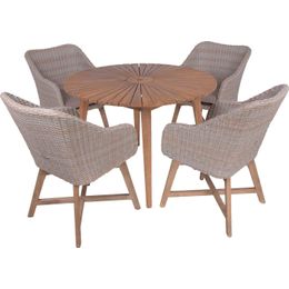 Garden Pleasure Garten-Essgruppe, Tischgruppe »FREMONT/OAKLAND Set 01«, (Set), 4 Sessel, Tisch LxB: 110x110 cm, inkl Auflagen, braun|grau