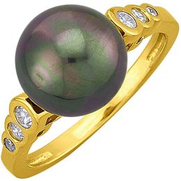 Firetti Fingerring Schmuck Geschenk Silber 925 Damenring Ring, mit Zirkonia (synth) - mit Muschelkernperle, gelb|goldfarben|schwarz|weiß