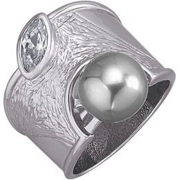 Firetti Fingerring Schmuck Geschenk Silber 925 Damenring Ring Struktur, mit Zirkonia (synth) - mit Muschelkernperle, grau|silberfarben|weiß