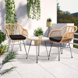 Casaria® Balkonset Polyrattan Bambusoptik Bali 3 tlg Bambusoptik