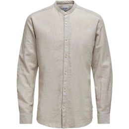 Only & Sons ONLY & SONS Freizeithemd, Slim Fit, Langarm, Stehkragen, für Herren, beige, L