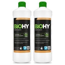 BiOHY Creme Seife, Hautfreundliche Waschlotion, Phosphatfreie Handseife, Rückfettende Seifencreme 2er Pack (2 x 1 Liter Flasche)