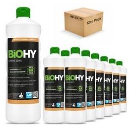 BiOHY Creme Seife, Hautfreundliche Waschlotion, Phosphatfreie Handseife, Rückfettende Seifencreme 12er Pack (12 x 1 Liter Flasche)