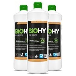 BiOHY Creme Seife, Hautfreundliche Waschlotion, Phosphatfreie Handseife, Rückfettende Seifencreme 3er Pack (3 x 1 Liter Flasche)