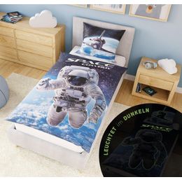 Kinderbettwäsche 135x200 Bettwäsche leuchtend Weltall Kinder Bettbezug Junge +10 SPIELE