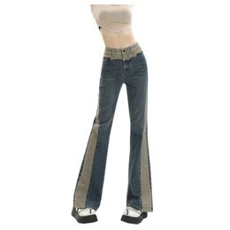 RUZU UG Stretch-Jeans Damenjeans Skinny Jeans Kontrastfarbene Bootcut-Hose mit geradem Bein