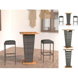 vidaXL Garten-Essgruppe 3-tlg Gartenbar-Set mit Kissen Polyrattan Grau Sitzgruppe Set