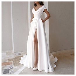 RUZU UG Partykleid Abendkleid Elegant bodenlanges Kleid mit V-Ausschnitt Partykleid Kleid