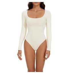 AFAZ New Trading UG Shapinghemd Damen-Bodysuit mit langen Ärmeln und Shapewear Taillenformender Overall mit quadratischem Ausschnitt
