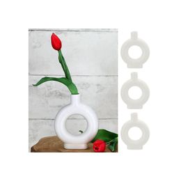 Cepewa Dekovase Vase Ringform 3er Set 12x15x3cm weiß Keramik Donutform Blumenvase