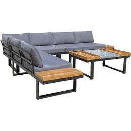 Garden Pleasure Gartenlounge-Set, Lounge-Gruppe »MERIDA«, 1 Ecklounge, Tisch LxB: 110x65 cm, braun|grau|schwarz