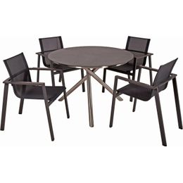Garden Pleasure Garten-Essgruppe, Tischgruppe »SOPHIA«, (Set, 5-tlg), 4 Stühle (stapelbar), Tisch Ø110 cm, grau|schwarz