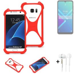 K-S-Trade Handyhülle für Wiko Y82, Handy-hülle + Kopfhörer Schutz-hülle Bumper Silikon Schutz Hülle, rot|schwarz