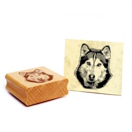 Dekolando Stempel Motivstempel Siberian Husky Stempel Hund Holzstempel 42 x 48 mm