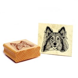 Dekolando Stempel Motivstempel Shetland Shepdog Stempel Hund Holzstempel 49 x 48 mm