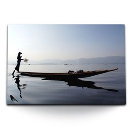 Sinus Art Leinwandbild 120x80cm Wandbild auf Leinwand Vietnam Meer Fischer Fischerboot Natur, (1 St)