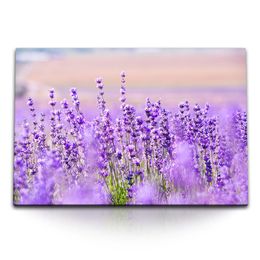 Sinus Art Leinwandbild 120x80cm Wandbild auf Leinwand Lavendel Lavendelfeld Violett Blumen So, (1 St)