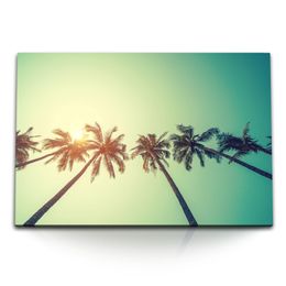 Sinus Art Leinwandbild 120x80cm Wandbild auf Leinwand Palmen Kokospalmen Sommer Sonne Himmel, (1 St)