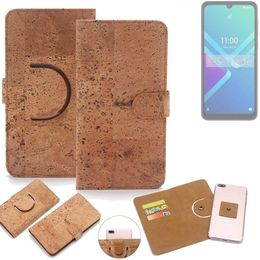 K-S-Trade Handyhülle für Wiko Y82, Handy-Hülle Schutz-Hülle Handyhülle Schutzhülle Korkhülle, braun|schwarz