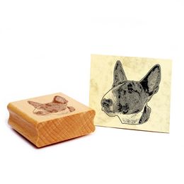 Dekolando Stempel Motivstempel Miniatur Bulterrier Stempel Hund Holzstempel 45 x 48 mm