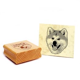 Dekolando Stempel Motivstempel Akita Inu Stempel Hund Holzstempel 39 x 48 mm
