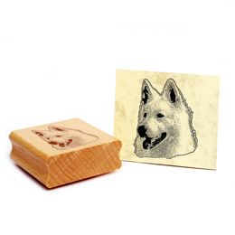 Dekolando Stempel Motivstempel Berger Blanc Suisse Stempel Hund Holzstempel 38 x 48 mm
