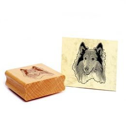 Dekolando Stempel Motivstempel Langhaarcollie Stempel Hund Holzstempel 38 x 48 mm