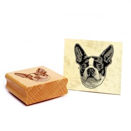 Dekolando Stempel Motivstempel Boston Terrier Stempel Hund Holzstempel 43 x 48 mm