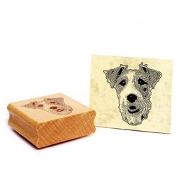 Dekolando Stempel Motivstempel Drahthaar Foxterrier Stempel Hund Holzstempel 45 x 48 mm