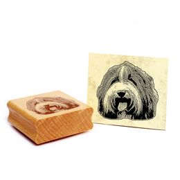 Dekolando Stempel Motivstempel Bearded Collie Stempel Hund Holzstempel 48 x 47 mm