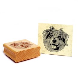 Dekolando Stempel Motivstempel Australian Shepherd Stempel Hund Holzstempel 48 x 46 mm