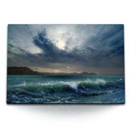 Sinus Art Leinwandbild 120x80cm Wandbild auf Leinwand Gewitterwolken Ozean Meer Wellen Sturm, (1 St)