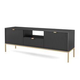 Lomadox Lowboard NEWCASTLE-160, Fernsehschrank, schwarz, Fußgestell goldfarben, Griffe goldfarben