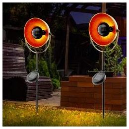 Solarleuchte Erdspieß Steckleuchte schwarz orange Gartenleuchte Solar Erdspieß, Stahl, LED Leuchtmittel, H 61 cm, 2er Set