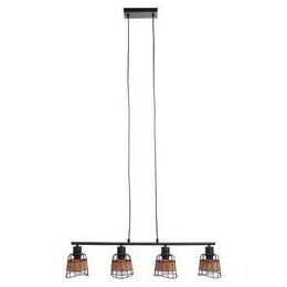 Pendelleuchte Rattan Esszimmer Deckenlampe Küche hängend Hängelampe Wohnzimmer schwarz, Gitter Grasgeflecht braun, 4x E27 Fassungen, LxBxH 81x12x150 cm