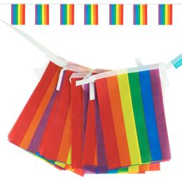 Goodymax Hängedekoration Wimpelkette Regenbogen Streifen Polyester-Stoff (14 x 20 cm / 7 Meter lang, 1 Wimpelkette), 25 Wimpel