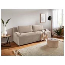 Schlafsofa Andas "Halbschlaf" Sofas Gr. B/H/T: 225cm x 90cm x 95cm, Samtstruktur, beige (creme) mit Bettfunktion und Bettkasten