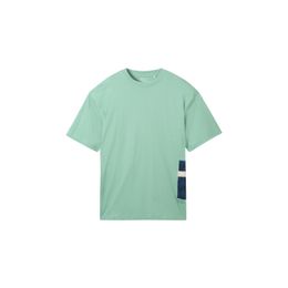 Tom Tailor Denim Herren Oversized T-Shirt mit Print, grün, Print, Gr. XS