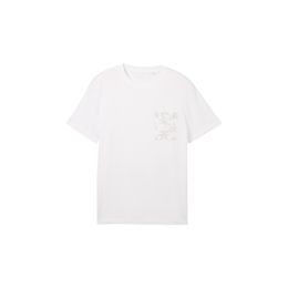 Tom Tailor Denim Herren T-Shirt mit Brusttasche, weiß, Uni, Gr. XXL