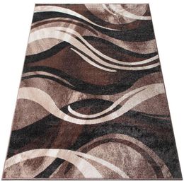 Teppich my home "»Joas«" Teppiche Gr. B/L: 300 cm x 400 cm, 9 mm, 1 St., braun Esszimmerteppiche besonders weicher Kurzflor in modernem Wellen Muster, leichter Glanz