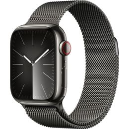 Smartwatch Apple "Watch Series 9 GPS + Cellular 41mm Edelstahl One-Size" Smartwatches grau (graphite) Fitness-Tracker