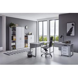 Büro-Set BMG MÖBEL "Tabor Office 4" Arbeitsmöbel-Sets grau (grau, weiß hochglanz) Büromöbel-Sets