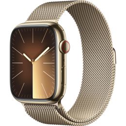 Smartwatch Apple "Watch Series 9 GPS + Cellular Stainless Steel 45mm One-Size" Smartwatches goldfarben (gold) Fitness-Tracker
