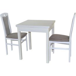 Essgruppe HOFMANN LIVING AND MORE "3tlg. Tischgruppe" Sitzmöbel-Sets Gr. B/H/T: 45 cm x 95 cm x 48 cm, Polyester, Ansteckplatte, weiß (weiß, grau, weiß) Essgruppen