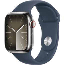 Smartwatch Apple "Watch Series 9 GPS + Cellular 41mm Edelstahl S/M" Smartwatches silberfarben (silber) Fitness-Tracker