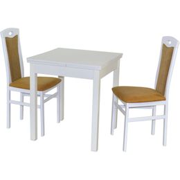 Essgruppe HOFMANN LIVING AND MORE "3tlg. Tischgruppe" Sitzmöbel-Sets Gr. B/H/T: 45 cm x 95 cm x 48 cm, Polyester, Ansteckplatte, weiß (weiß, gelb, weiß) Essgruppen